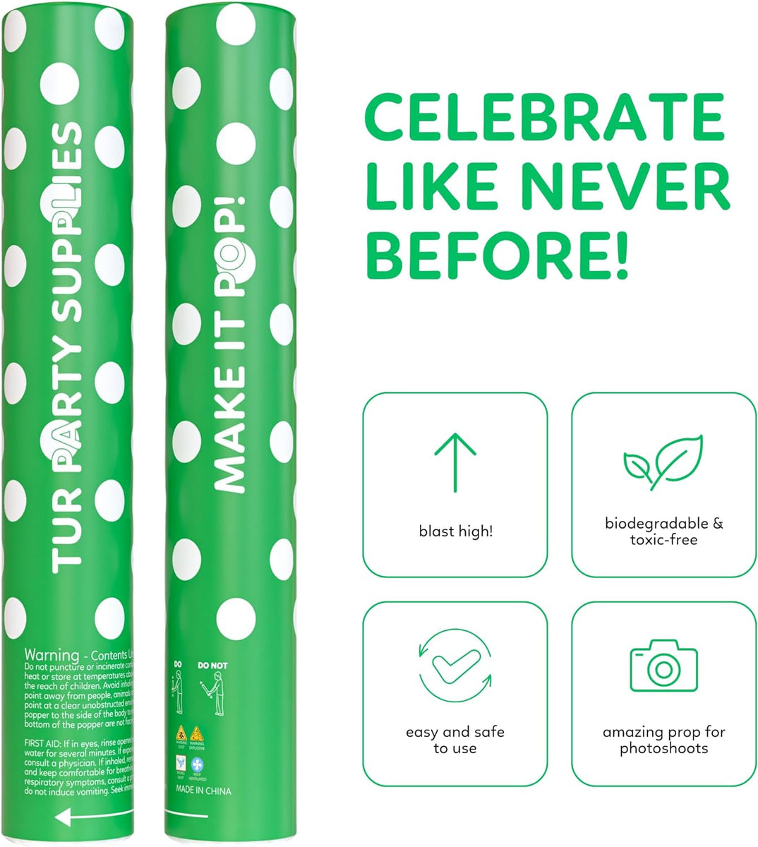 2 Pack Green Powder Cannon Poppers (12 Inch)