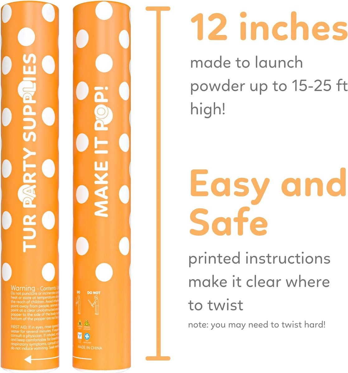 2 Pack Orange Powder Cannon Poppers (12 Inch)