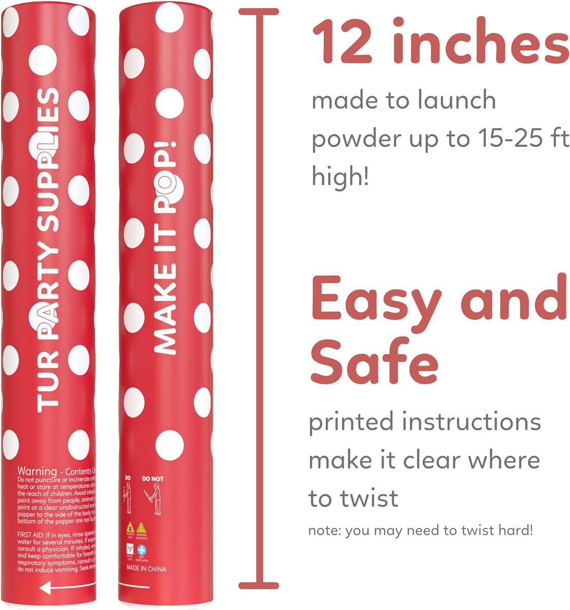 2 Pack Red Powder Cannon Poppers (12 Inch)