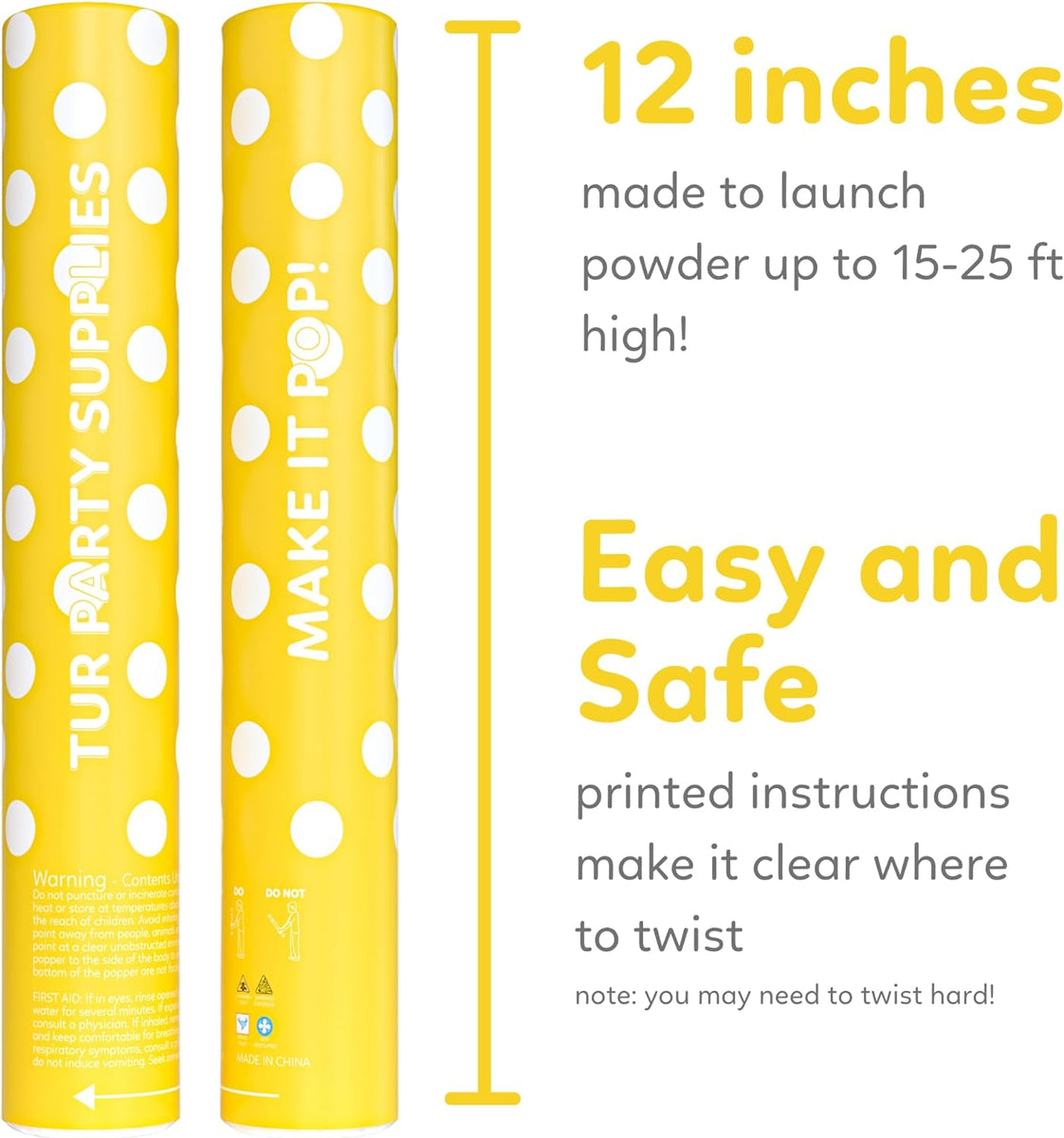 2 Pack Yellow Powder Cannon Poppers (12 Inch)